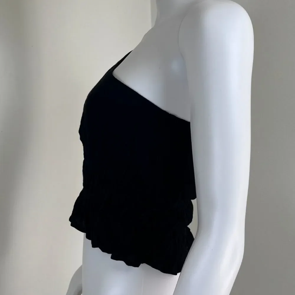 Showpo. | Tops | Showpo Black Catch My Fall Size 2 One Shoulder Ruffle ...